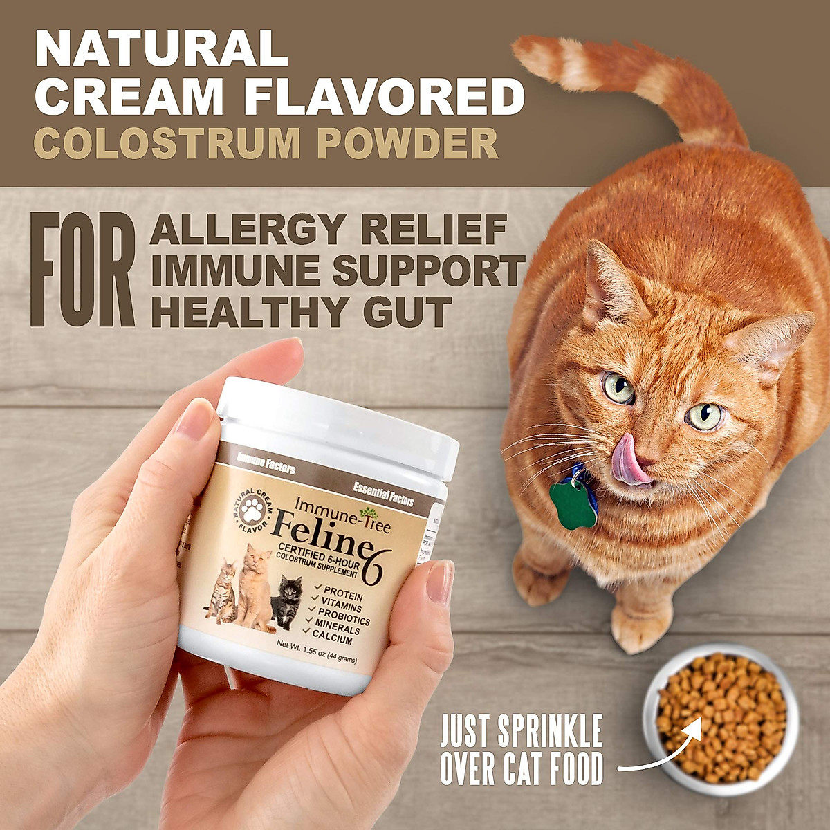Immune-Tree Colostrum Probiotic Powder for Cats | Supplement for Cat Allergy, Immune Support, Skin and Coat & Itching Relief | Colostrum Powder for Cats Immunity System | Made in USA | 1.55oz