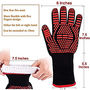 Donkik BBQ Grilling Gloves, 1472°F Extreme Heat Resistant Outoor Barbecue Gloves, Kithen Silione Non-Slip Oven Mitts for Barbeue, Cooking, Baking, Grilling, Welding