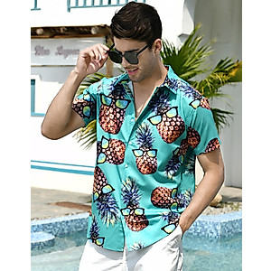 RAISEVERN Hawaiian Shirt for Men Pineapple Casual Button Down Short Sleeve Tropical Summer Party Holiday Beach Shirts