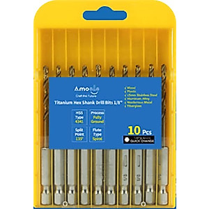 amoolo Hex Shank Drill Bit Set Combo 16Pcs (1/16"-1/4") + 10Pcs 1/8", Premium 4341 HSS Titanium Quick Change Impact Hex Drill Bits for Wood, Steel, Metal, Plastic