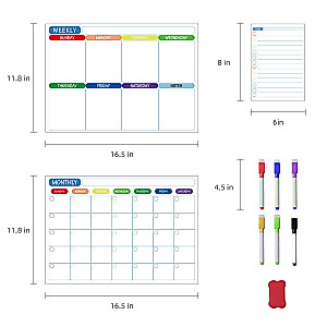Yardeen Magnetic Dry Erase Refrigerator Calendar Set (3-Pack), Monthly Weekly Calendar for Refrigerator Reusable Planner Board, 6 Dry Erase Markers.