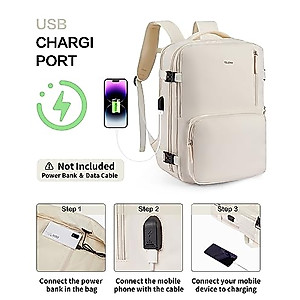 Telena Travel Backpack for Women Large Carry On Backpack Airline Approved Personal Item Backpack with USB Charging Port Waterproof Casual Bag, Beige