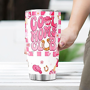 JENOIS Cool Moms Nutrition Facts, Tumbler 20 Oz With Lid And Straw, Mom Simply Checkered Simple Handle Stainless Women Water Funny Mama Day Steel Hot, Cool Moms Club Gifts