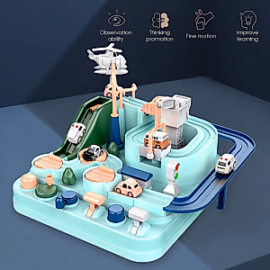 Car Rescue Adventure Toys for 3 4 5 6 7 8 Years Old Boys Girls,City Rescue Toy Set Montessori Car Race Tracks Parking Playsets for Toddlers (Macaron)