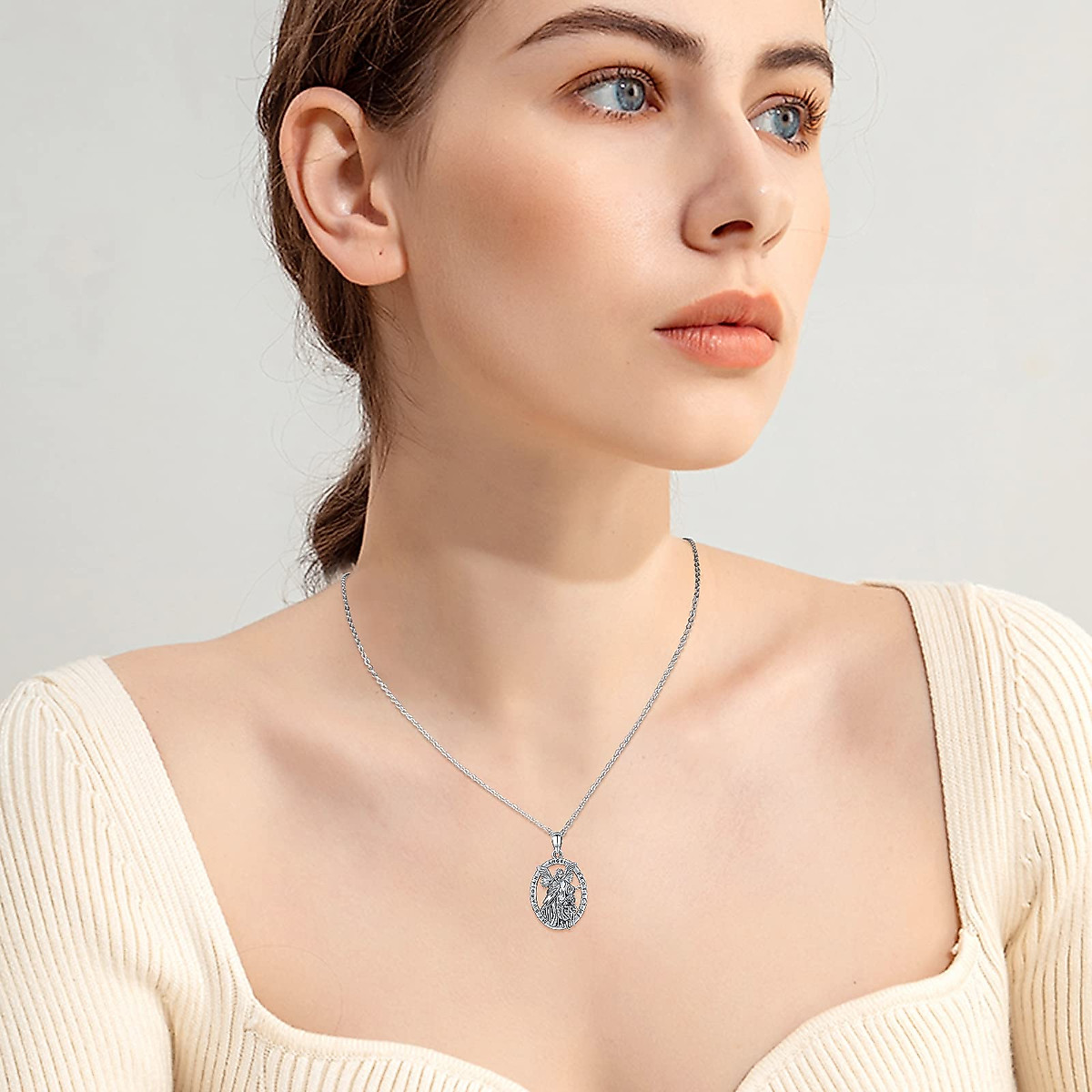 Brisskaari Guardian Angel Necklace 925 Sterling Silver Guardian Angel Medal Guardian Angel Protect Me Pendant Angel Necklace Protection Catholic Jewelry for Women Men