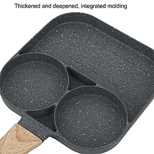 yaogohua Fried Divided Egg Cooker, Egg Pan Burger Pan, 3 Section Divided Grill Frying Pan Non Stick Omelet Pan for Home Kitchen, for Breakfast, Pancake, Poached Egg