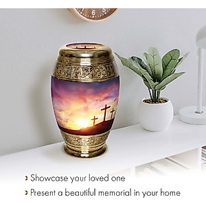 Sunset Cremation Urn for Human Ashes Adult Female for Burial & Home - Urns for Ashes Adult Large Urns for Mom & Cremation Urns for Women Three Cross Sunset Urn Decorative Urn