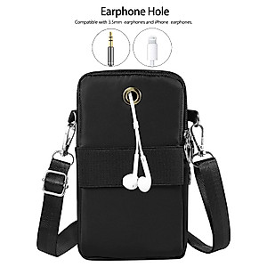 YICHEEY Nylon Cell Phone Purse Wallet Small Crossbody Phone Bag Pouch with Wrist Strap & Adjustable Shoulder Straps (Black)