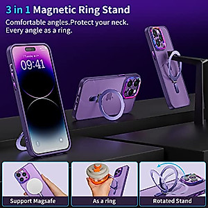 niufoey Magnetic Kickstand Case for iPhone 14 Pro Max,[Compatible with MagSafe] [Silicone Bumber & Hard Back] [Glitzy Camera Frames] Cute Slim Kickstand Cover 6.7 inch for Women Men-Purple