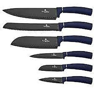 Berlinger Haus Kitchen Knife Set with Magnetic Knife Holder, 6 Pieces Knives Set for Kitchen with Block, Stainless Steel Sharp Cutting Chef Knife Set, Cooking Knives Set with Ergonomic Handle, Blue