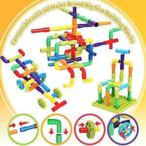 354 Pcs STEM Building Blocks Set Toy For Kid, Pipe Tube Sensory Toys with Wheels, Baseplate, Interlocking Storage Box, Kids Construction Building Blocks Educational Toy Gift For Toddler Boy Girl Child
