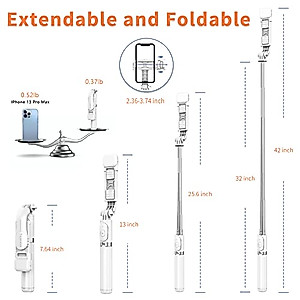 Selfie Stick with Fill Light, Tupwoon Extendable [42 Inch] Selfie Stick with Detachable Remote, Portable Phone Tripod Stand, Compatible with iPhone 14/13/12/11, Samsung Google Smartphones