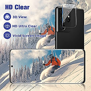 [2+2 Pack] Galaxy S21 Ultra Screen Protector with Camera Lens Protector, 9H Hardness Tempered Glass Ultrasonic Fingerprint Support 3D Curved No Bubbles for Samsung Galaxy S21 Ultra 5G 6.8 Inch