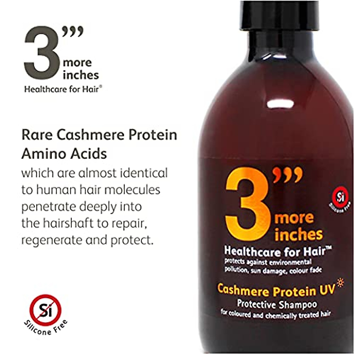 3'''More Inches Cashmere Protein UV Protective Shampoo 250ml - Restoring & Strengthening Shampoo - Color Protective - Silicone Free - With Protein Amino Acids - Hair Care by Michael Van Clarke