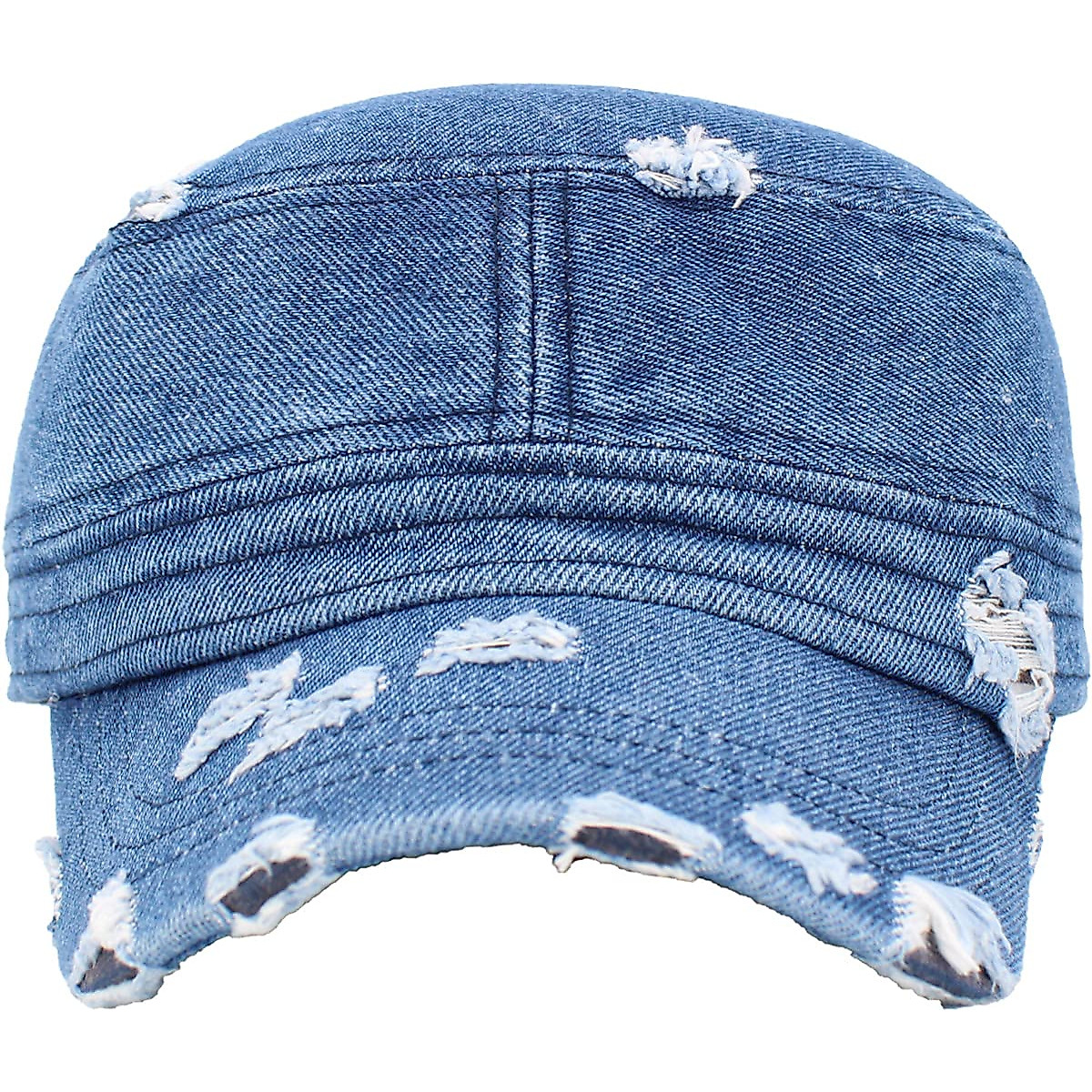 Funky Junque Military Style Cadet Hat Army Vintage Distressed Adjustable Cap - Distressed Denim