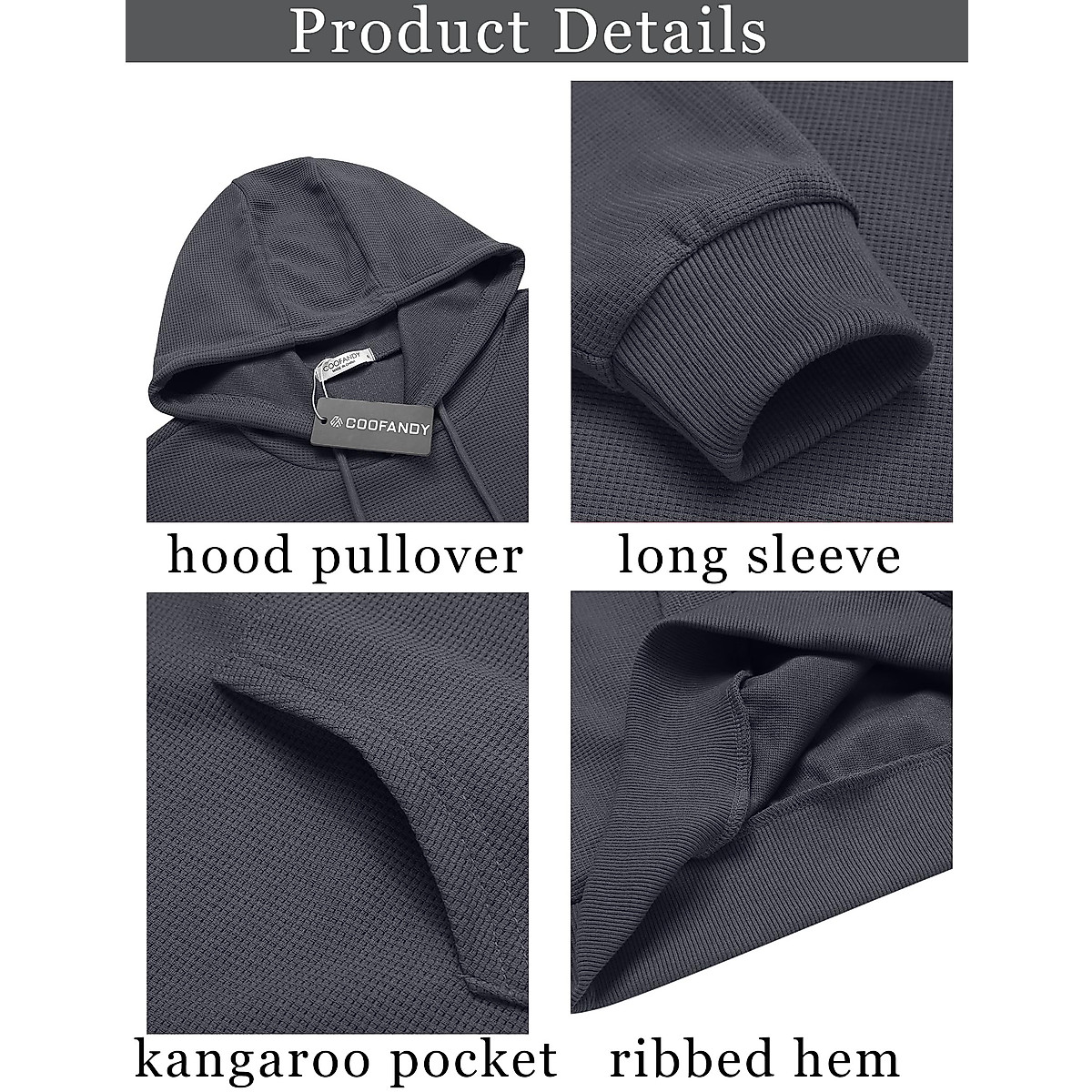 COOFANDY Mens Workout Sweatshirt Athletic Hoodies Lightweight Gym Pullover Tops Dark Grey