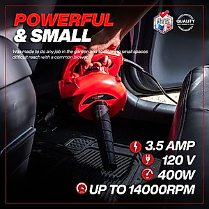 PROMAKER Corded Electric Leaf Blower, Small handheld Blower/Vacuum for home with a variable speed (7 levels of speed) 2 in 1, Air Duster with a dust bag for Computer/Leaf/Dusting 400W 120V PRO-SP400.