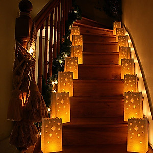 Stmarry White Paper Luminary Bags - 50-Pack Candle Lantern Bags, Fire-Retardant, Star Luminaries for Christmas, Weddings, Birthday Party Valentine&#039;s Day Decoration, 5.9 x 10 x 3.5 Inches