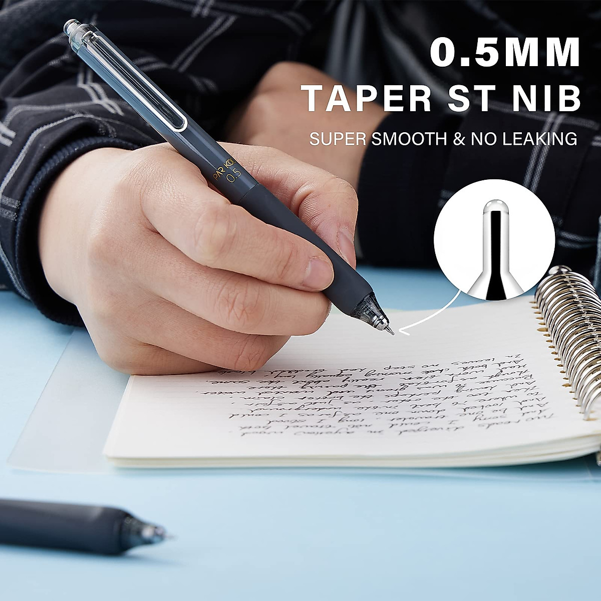 ParKoo Gel Pens Quick Dry Ink Fine Point 0.5mm, Retractable Rolling Ball Black Ink, Click Silent Pens Set for Journaling Notetaking Drawing Sketching Smooth Writing Non Bleed 12pcs