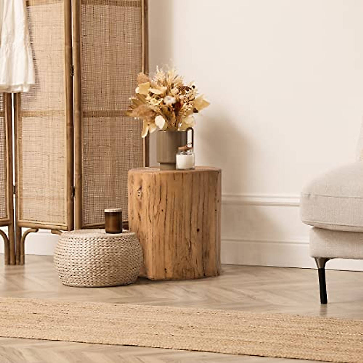 SUNBURY 15" Outdoor Side Table, Concrete Side Table Stump Stool Outdoor Accent Table, Light Brown Garden Stool Side Table for Patio, Outdoor end Table Stump Coffee Table