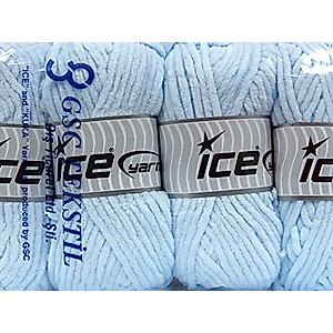 Lot of 4 x 100gr Skeins Ice Yarns Velvet Chenille Hand Knitting Yarn Baby Blue