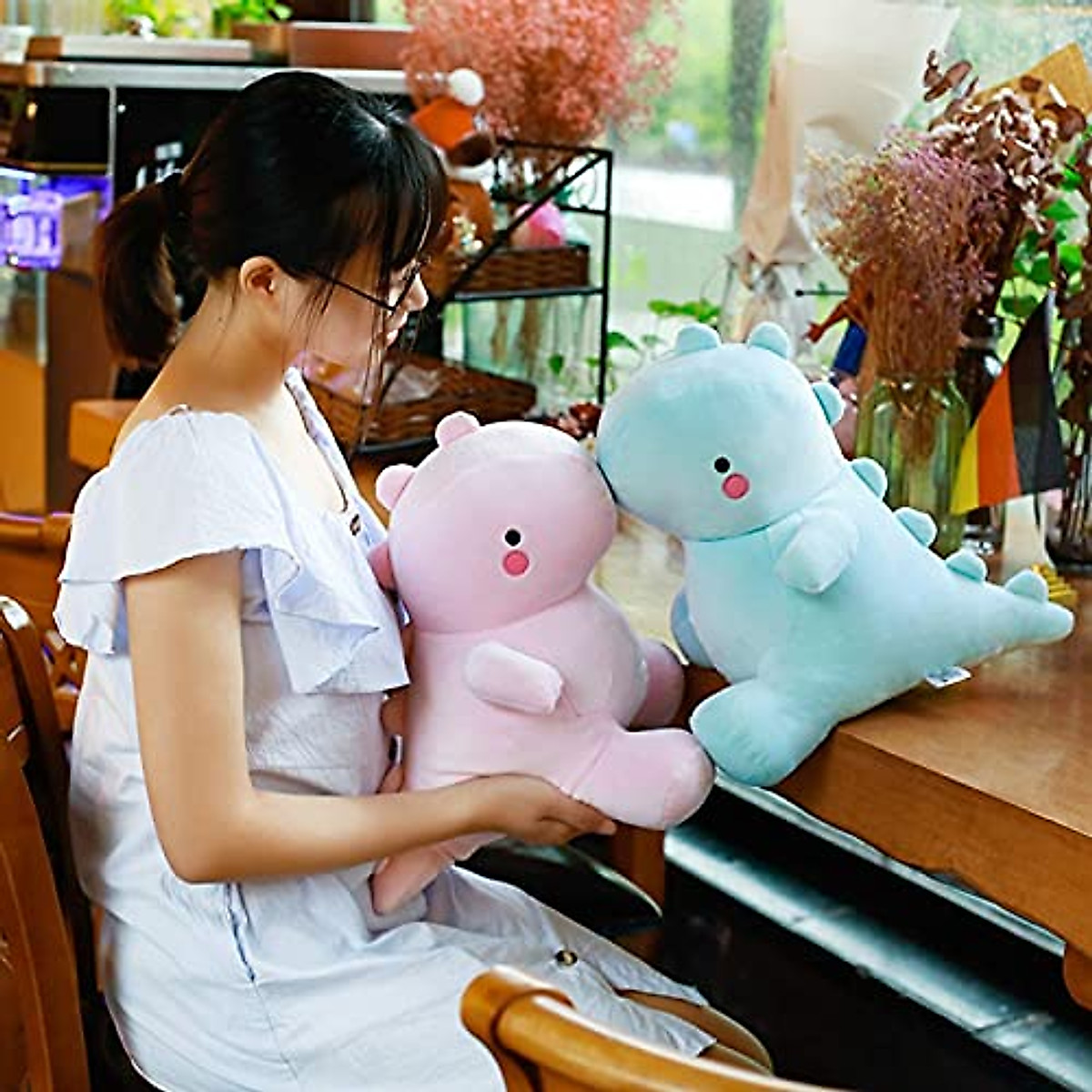 VHYHCY Cute Dinosaur Plush Toys, Fat Dinosaur Stuffed Animals Toys Dolls, Soft Plush Stuffed Animal Dino Plushie, Birthday Gifts for Kids Girls Boys Blue 12 inch