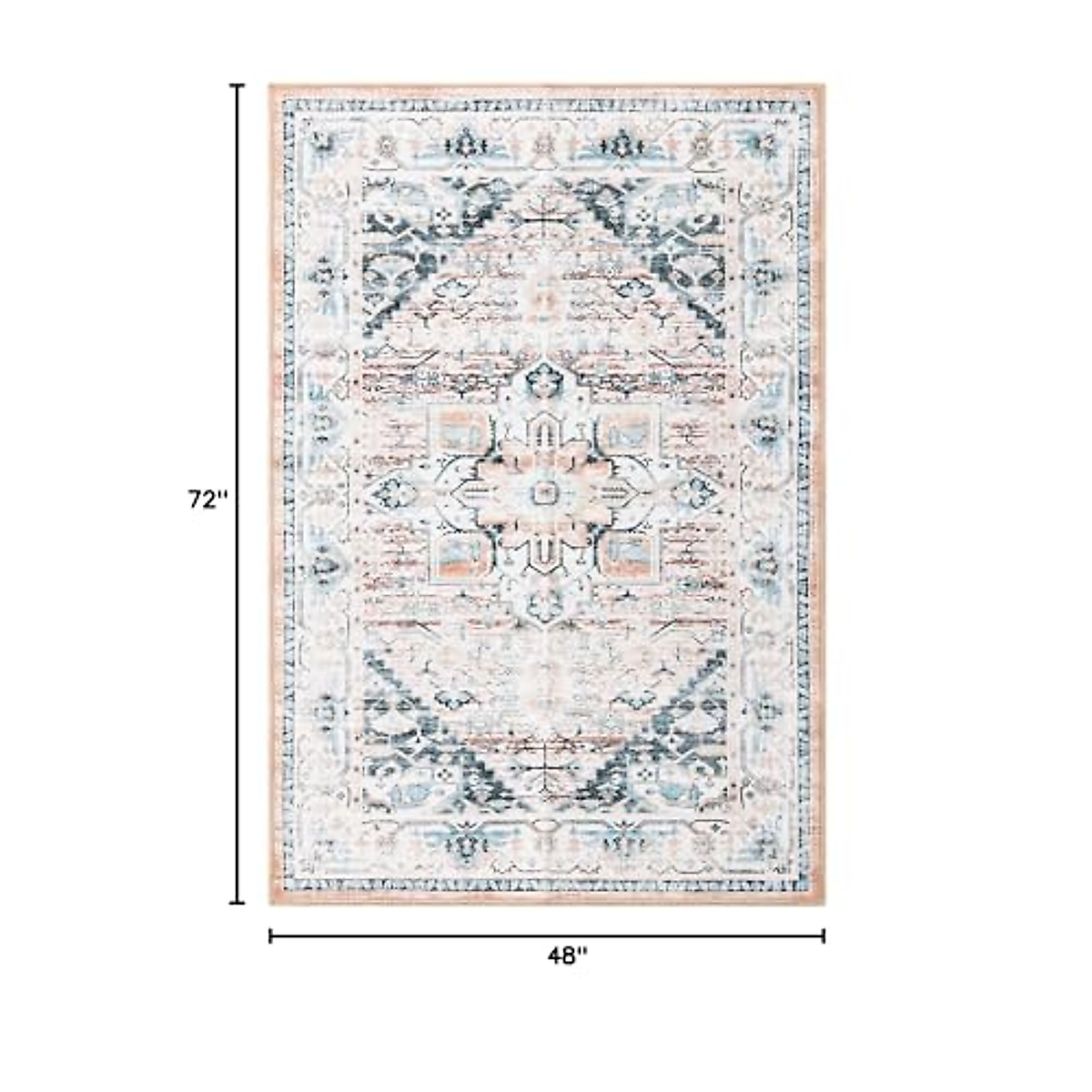 Asrug 4x6 Washable Area Rug, Boho Non-Slip Entryway Rug Doormat Stain Resistant Non-Shedding Distressed Throw Carpet for Bedroom Living Room Kitchen Bathroom, Light Blue