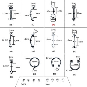 120 PCS Body Piercing Kit Nose Stud Piercing Kits for All Body Piercings Stainless Steel Jewelry with 12G 14G 16G Piercing Needles for Ear Cartilage Tragus Nose Septum Lip Nipple Belly Button