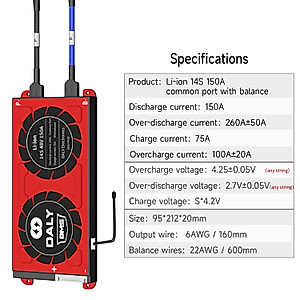 DALY BMS Li-ion 14S 48V 150A PCB Battery Protection Board Common Port with Balance for Lithium Battery Pack Rated 3.7V(Standard BMS,150A)