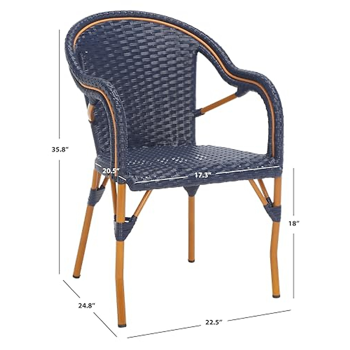 SAFAVIEH Outdoor Collection California Bistro Navy 36-inch Seat Height Armchair Set of 2 (Fully Assembled)