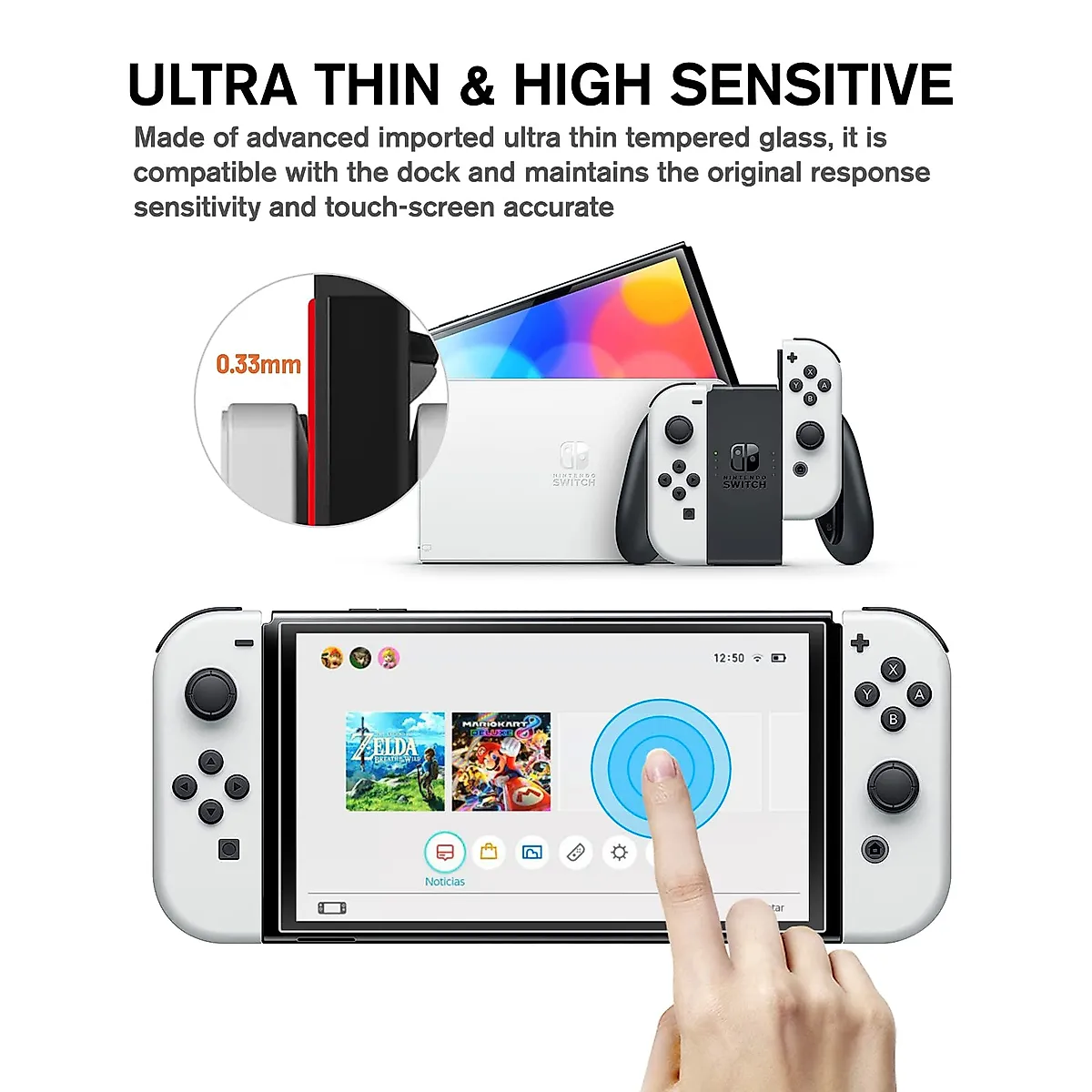 KCT Tempered Glass Screen Protector Compatible with Nintendo Switch OLED Model 2021, EZ Kit, Automatic Alignment - 2 Pack