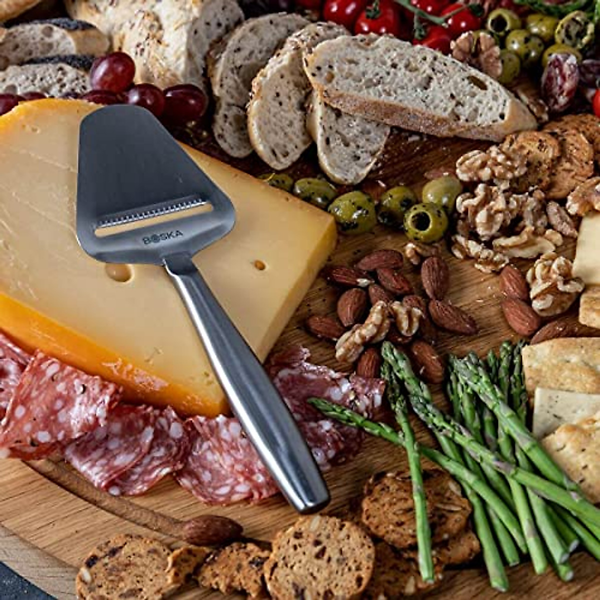 BOSKA Stainless Steel Cheese Slicer - Copenhagen For All Types of Cheese - Multi-Functional Cheese Slicer - Handheld Slicer - Silver Non-Stick - Dishwasher Safe - For Kitchen Cooking