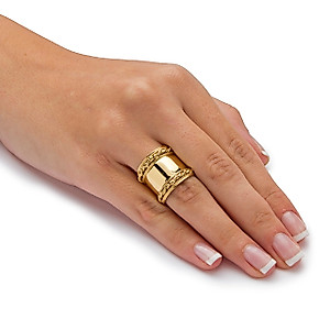 PalmBeach Jewelry Yellow Gold-Plated or Sterling Silver Cigar Band Style Rope Detail Ring (13mm) Size 7
