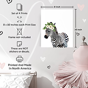 Designs by Maria Inc. Floral Crown Safari Nursery Decor | Girl Nursery Wall Decor - Nursery Art | UNFRAMED Nursery Wall Art Baby Boy Room Decor | Pack of 4 Unisex Animal Nursery Decor [8"x10"]