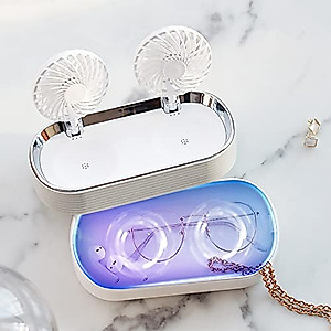 HUIQIMEI Portable Mini Desk Fan Storage Box Multifunction USB Fan 2-in-1 Double Rechargeable Fans 360° Adjustable Angle Mute Suitable for Home Office Travel Outdoor Good Gift