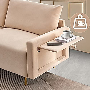 BAMOOLI 72.8'' Loveseat Sofa Couch, Mid Century Modern Linen Fabric Love Seat Sofa, Luxury 2 Seater Couch with Gold Metal Legs & 2 Throw Pillows, Comfy Couch for Living Room, Apartment, Office, Beige