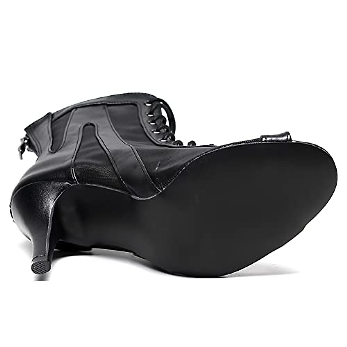 HIPPOSEUS Women's Net Yarn Dance Heels Peep Toe Ballroom Party High Heel Jazz Salsa Dance Shoes Performance Ankle Dance Booties Black 3 1/3inch heel,7.5 US