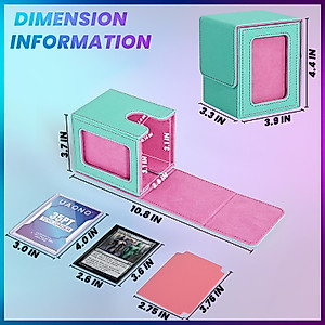 UAONO Card Deck Box with MTG Commander Display, Deck Case Holds 100+ Double-Sleeved Cards, Trading Card Storage Box Fits TCG/PTCG/Sports Card with 2 Dividers, 1 Toploader (Turquoise, Pink)