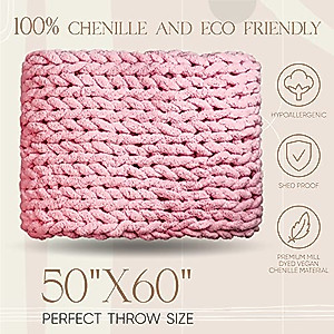 Lake Island Chunky Knit Throw Blanket - NO Shedding 50x60 Inch - Luxury Chenille Chunky Blanket Adds Warmth - Soft Cozy Chunky Throw Blanket for Bed, Sofa or Chair - Plush Boho Farmhouse Decor Pink