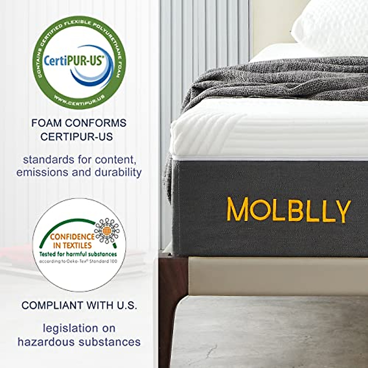 Molblly 10 Inches Queen Size Mattress for Back Pain Relief, Gel Memory Foam Mattress in a Box, Fiberglass Free, Medium Firm, 10-Year Support, Premium Queen Bed