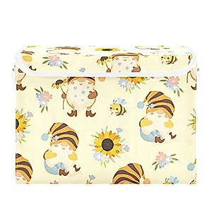 Kigai Storage Box with Lids for Organizing, Sunflowers Gnomes Foldable 300D Oxford Storage Organizer Bin for Shelves Bedroom Closet Dorm Home Decor