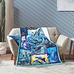 Dolphin Blanket Soft Warm Cozy Ocean Animal Blankets for Boys Girls Fuzzy Plush Dolphin Throw Blanket Fleece Flannel Kid Adults Blanket Gift for Couch Sofa 50"x40"