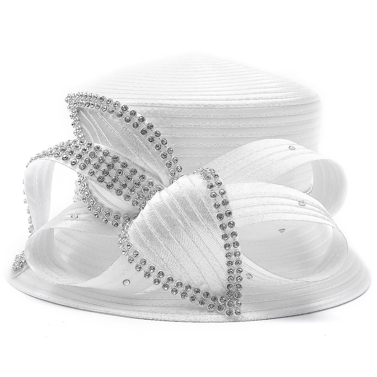 FORBUSITE Church Kentucky Dress Derby Hats for Women White - Satin w Rhinestone