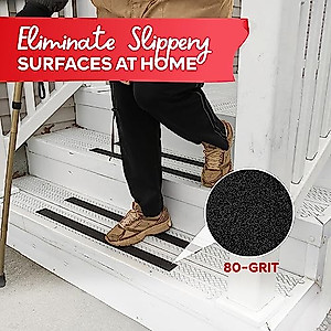 XFasten Anti Slip Grip Tape for Stairs, Black 4-Inches x 15-Foot Stair Grips Non Slip, Anti Skid Tape for Steps Outdoor Waterproof, Stair Tread Tape