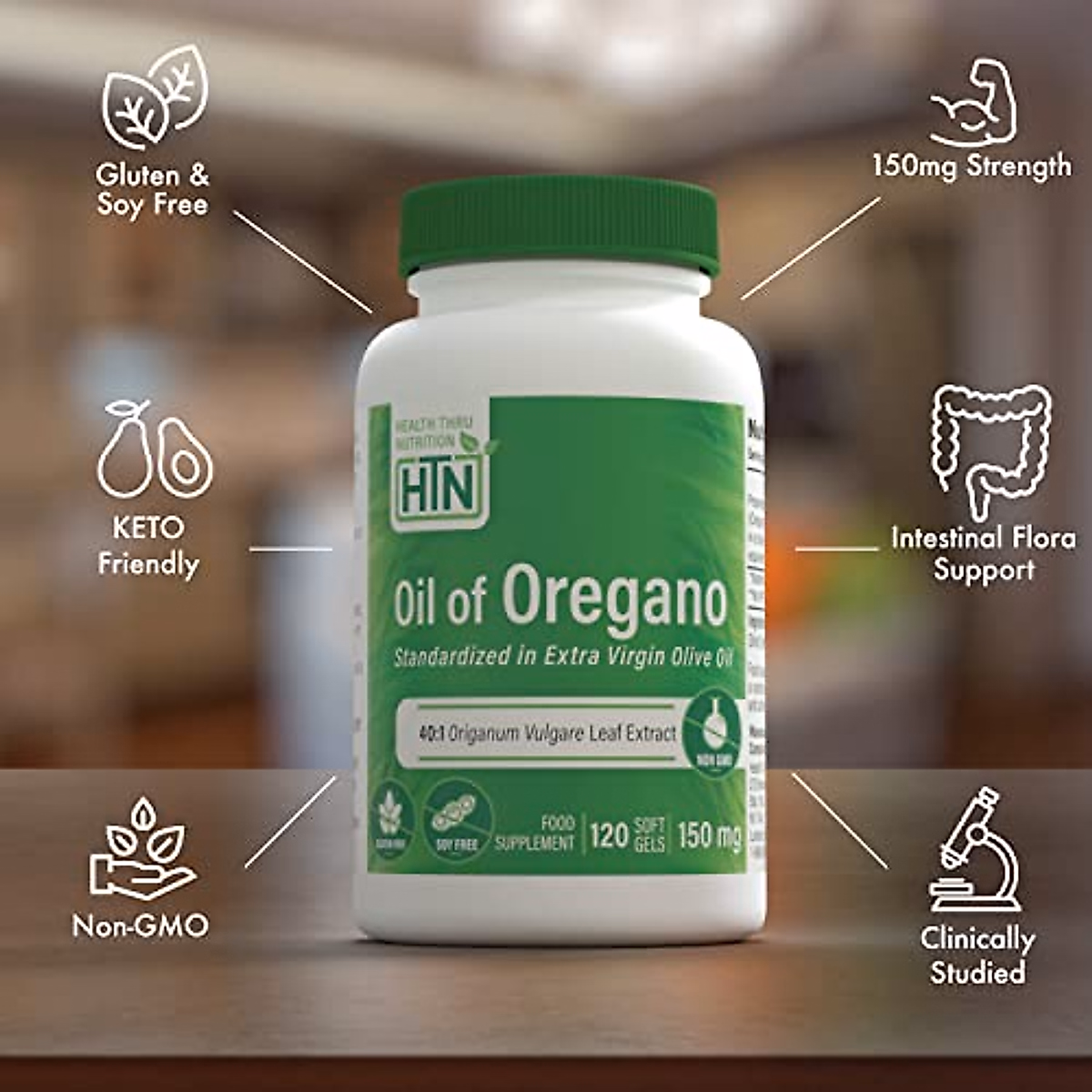 Health Thru Nutrition Oil of Oregano 120 Mini-Softgels | Wild Harvested | European 40:1 Origanum Vulgare Equivalent to 600mg Oregano in Extra Virgin Olive Oil | Non-GMO Gluten Free (Pack of 120)