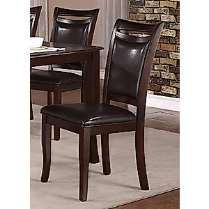 Dark Cherry Finish Side Chairs 6pc Set Brown Faux Leather Upholstered Seat Back Wooden Furniture