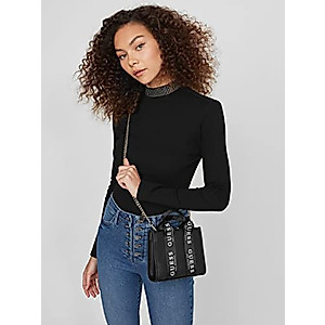 GUESS Factory Women's Logo-Tape Mini Tote Crossbody Handbag Black