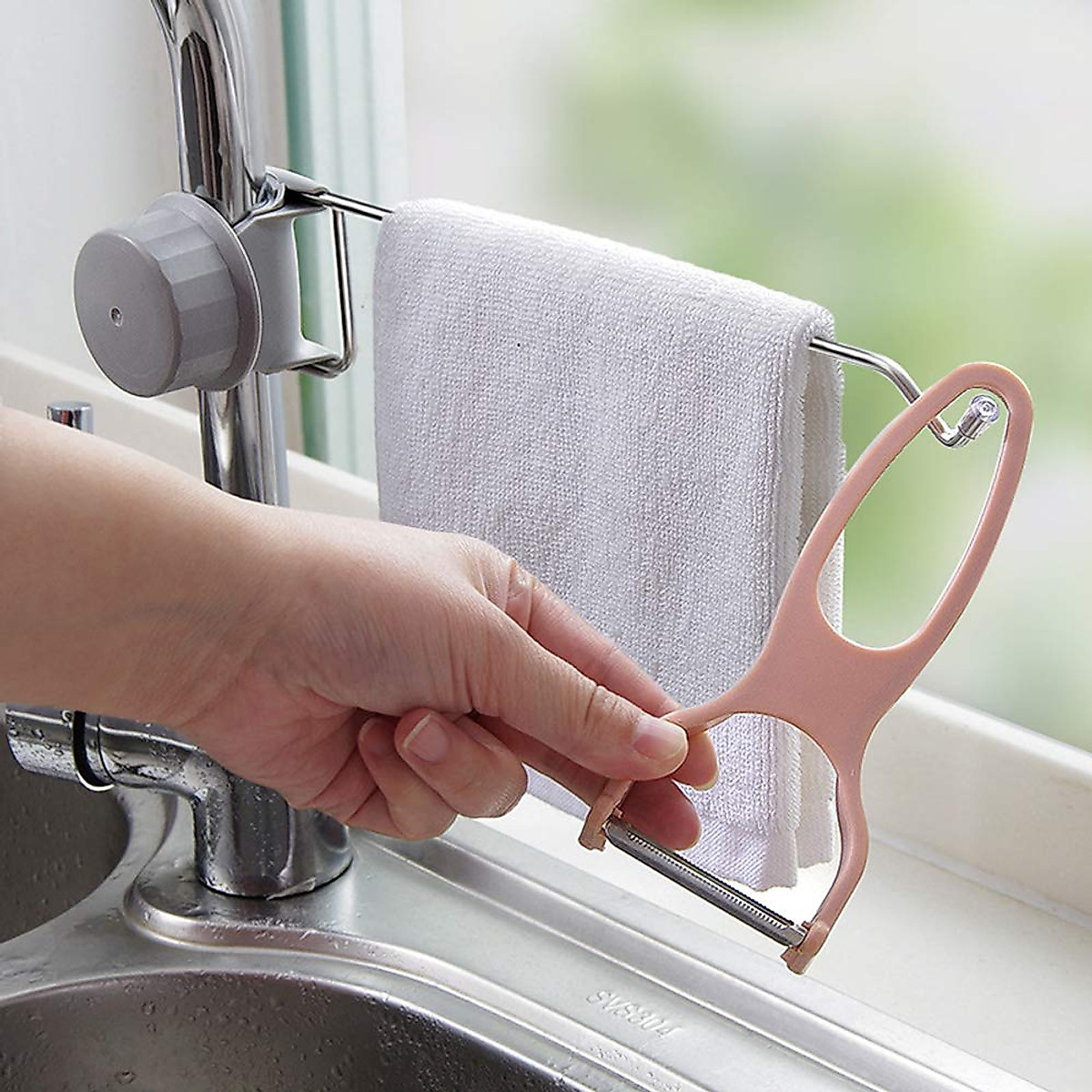 Clip On Faucet Storage Rack,Stainless Steel Faucet Towel Bar Kitchen Drying Rag Hanger Dishcloth Shelf Brush Sponge Holder Hook Sink Organizer