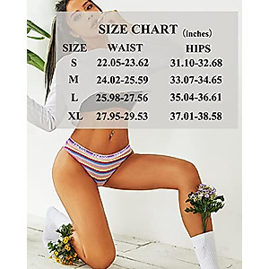 FINETOO Cotton Underwear for Women Cheeky High Cut Colorful Stripes Sexy Ladies Hipster Bikini Panties Pack S-XL
