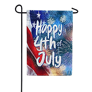 America Forever Happy 4th of July Garden Flag - Colorful Fireworks Patriotic Celebration- Memorial Day Independence Day, Yard Outdoor Decorative Double Sided Flag - 12.5 x 18 Inches